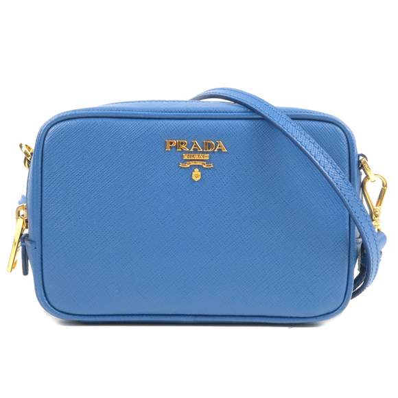 Prada | Bags | Prada Logo Leather Shoulder Bag Mini Bag Blue N1674 | Poshmark